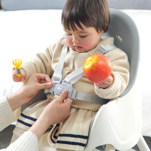 KESAIH High Chair, Height Adjustable High Chairs for Babies and Toddler with Easy-Clean Pu Cushion, Removable Tray, Adjustable Feet, 5 Point Safety Harness, Modern Toddler High Chair (Grey)1
