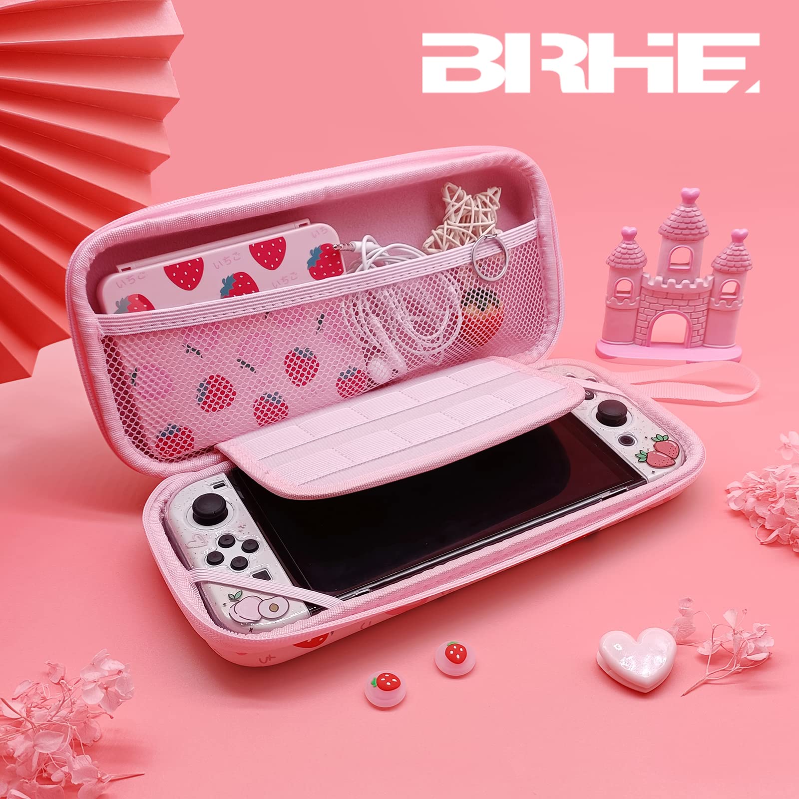 BREH Switch Case for Nintendo Travel Carrying Case for Nintendo Switch/OLED Accessories Kit with Game Case and 2pcs Thumb Grips Caps