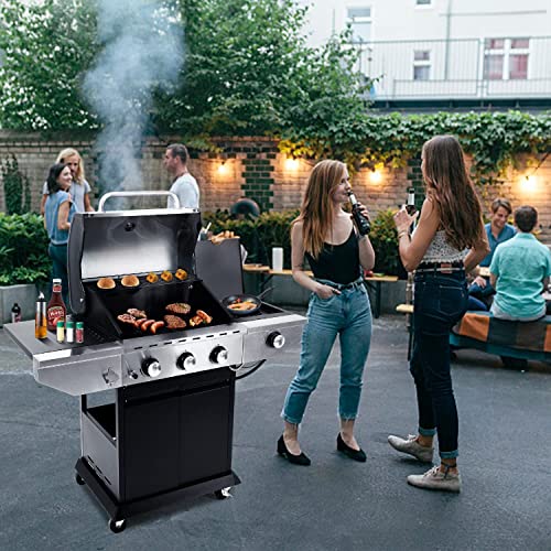 Endark Propane Gas Grill 3-Burner Gas Grill with Side Burner and Porcelain-Enameled Cast Iron Grates 33950BTU for Outdoor Cabinet Style Patio Garden BBQ, Camping