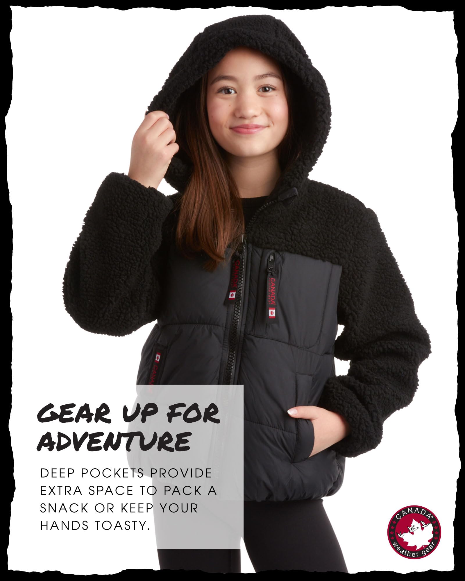 CANADA WEATHER GEAR Girls' Jacket - Sherpa Lined Puffer Coat with Hood (Size: 4-16), Size 7-8, Black