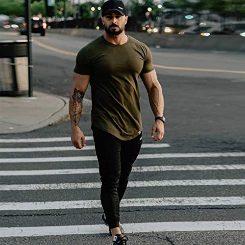 Mens Gym Workout Slim Fit Short Sleeve T-Shirt Cotton Performance Athletic Shirts Running Fitness Tee(AGBK XL)