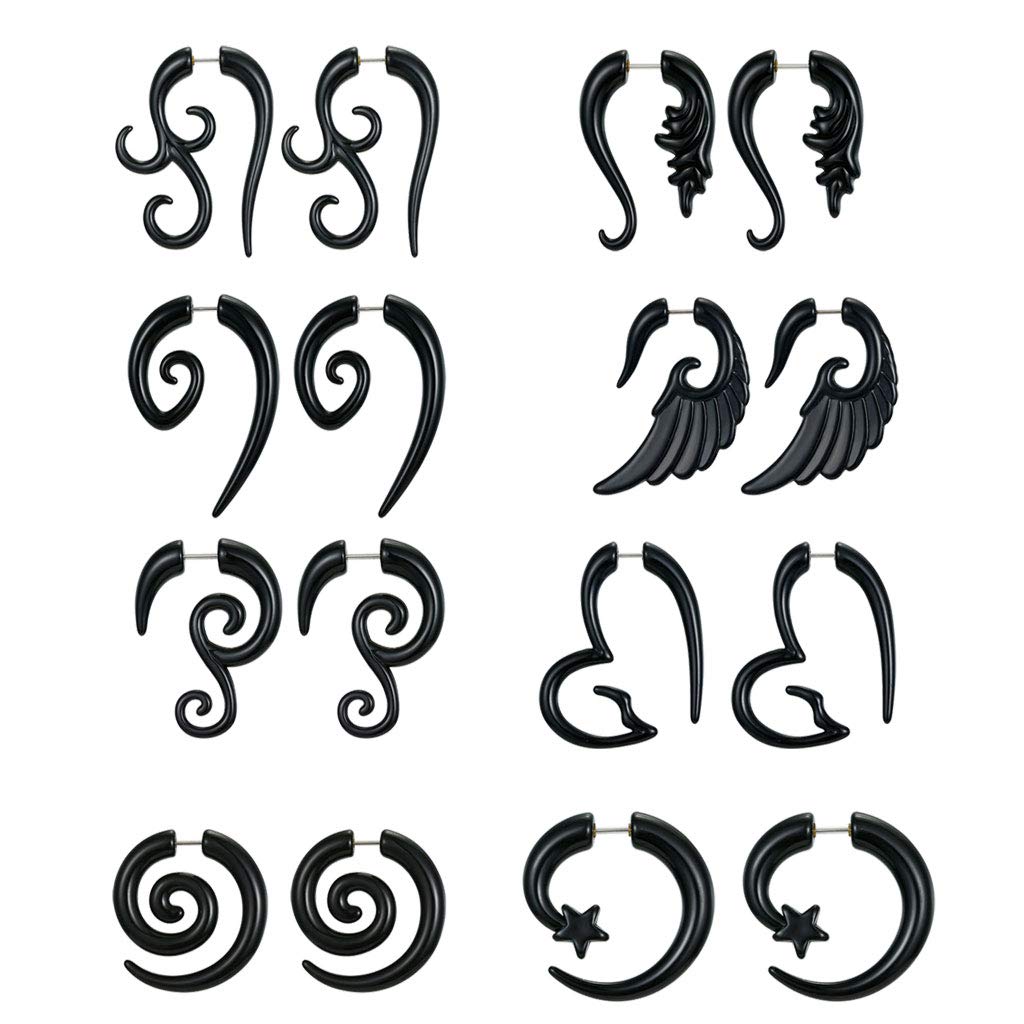 Creative Ear Tapers Plugs ,8 Pairs 16G Spiral Fake Gauges Acrylic Ear Tapers Fake Plugs Horn Stud Earrings