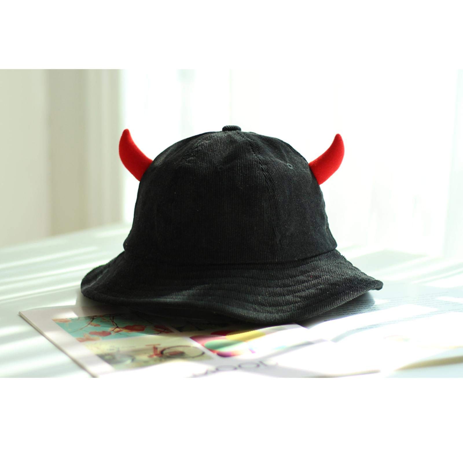 Black Corduroy Hats with Devil's Horns