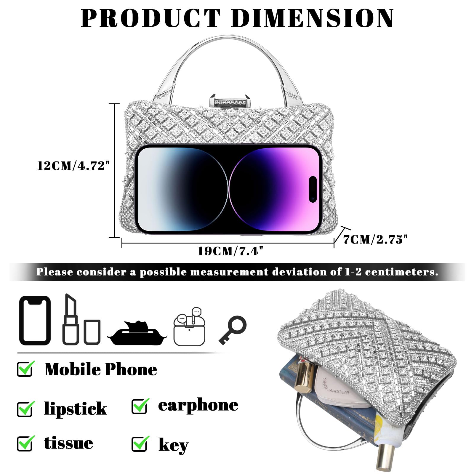 Womens Evening Clutch, Purses and Handbags Sparkling Design Handbag Purse for Wedding Party (Gold)