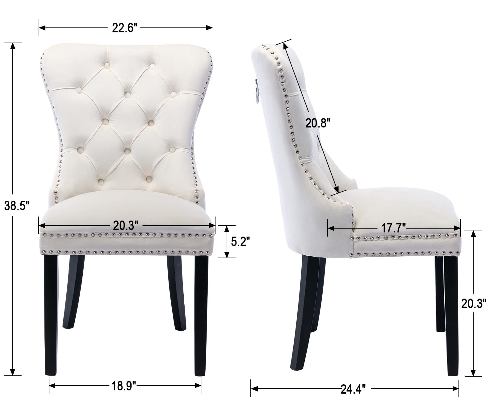 chairus Dining Chairs Set of 4 with Tufted High Back, Velvet Upholstered Dining Room Chairs Modern Elegant Nailhead Trim Ring Pull - Gray 4PCS