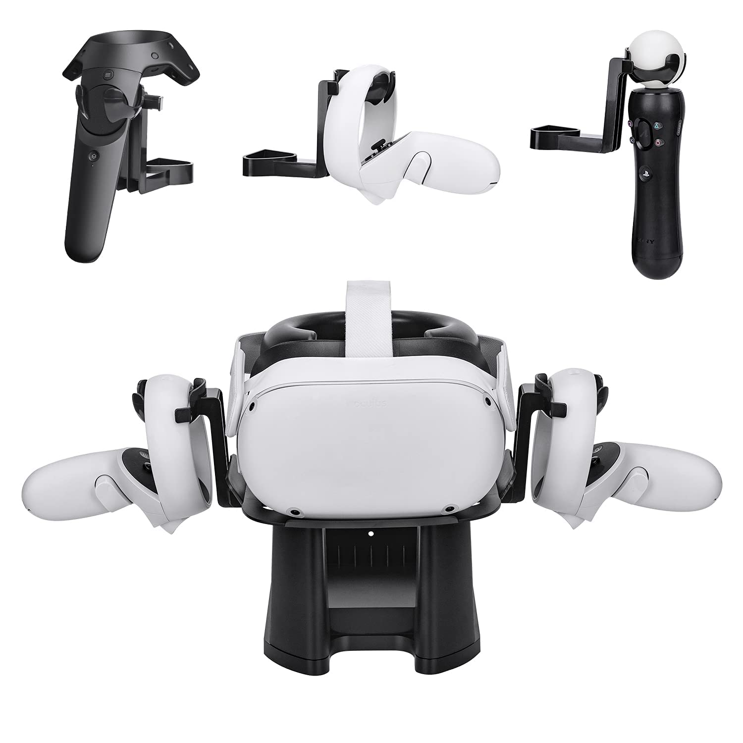 Wabracket 5 in 1 VR Stand,Wall Mount/Desk Bracket Kit for Oculus Quest 2/RIFT/GO/PS VR/HTC Vive,Headset and Controller Holder,Cable Management(Black