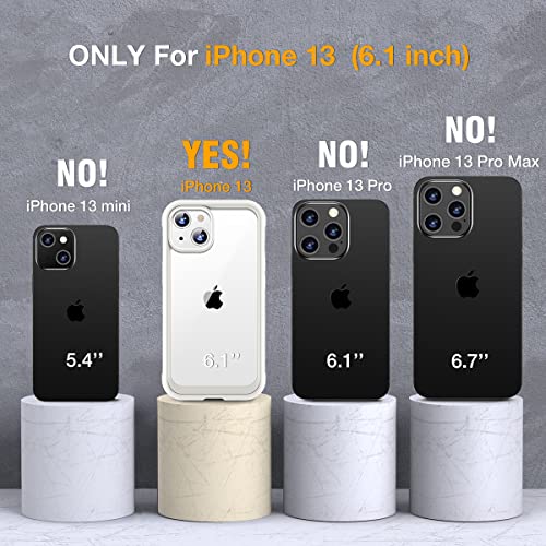 Miracase Glass iPhone 13 Case 6.1 inch, 2023 Upgrade Full-Body Clear Bumper Case with Built-in 9H Tempered Glass Screen Protector for iPhone 13,Rice White