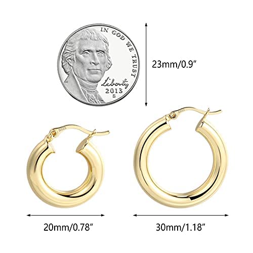 BOUTIQUELOVIN 14K Gold Plated Chunky Hoop Earrings for Women Lightweiht Tube Hoops Hypoallergenic Sterling Silver Post Thick Hoop Earrings