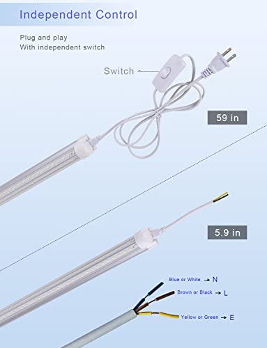 PARNOARCK Led Shop Light, Led Garage Light,2FT 20W T8 6000K Daylight 2600LM Linkable Clear Cover Integrated V-Shape,for Shop Warehouse Workbench Home Under Cabinet