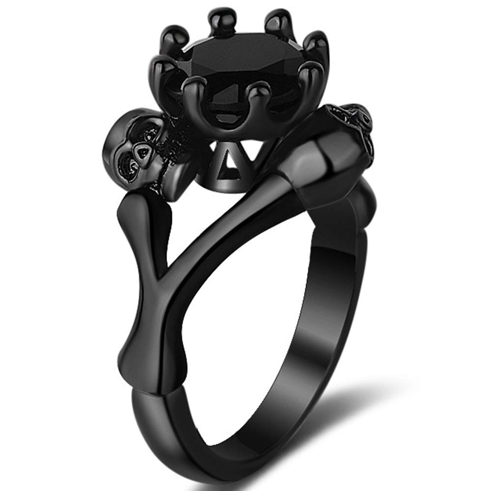 Black Death Gothic Skull Cocktail Party Biker Halloween Promise Statement Ring (Black, 4)