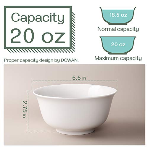 DOWAN 37 OZ Ceramic Soup Bowls & Cereal Bowls - White Bowls Set of 4 for Kitchen - Serving Bowls for Cereal, Soup, Oatmeal, Rice, Pasta, Salad, Fruit - Dishwasher & Microwave Safe