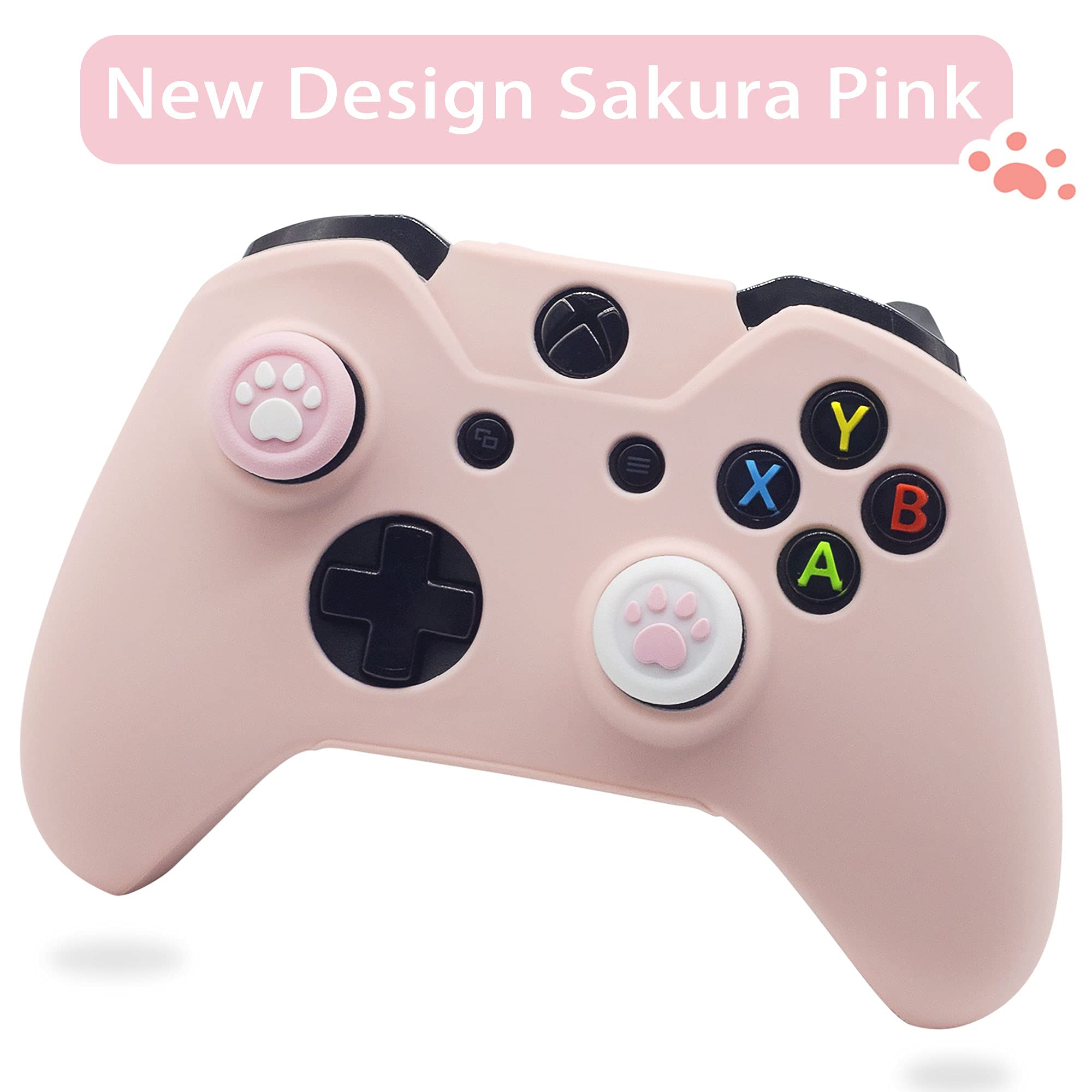 BRHE Cute Skin Cover for Xbox One / Series X/S Controller Anti-Slip Silicone Grip Protective Case Accessories Set Wireless/Wired Gamepad Joystick with 2 Cat Paw Thumb Grips Caps (Pink)