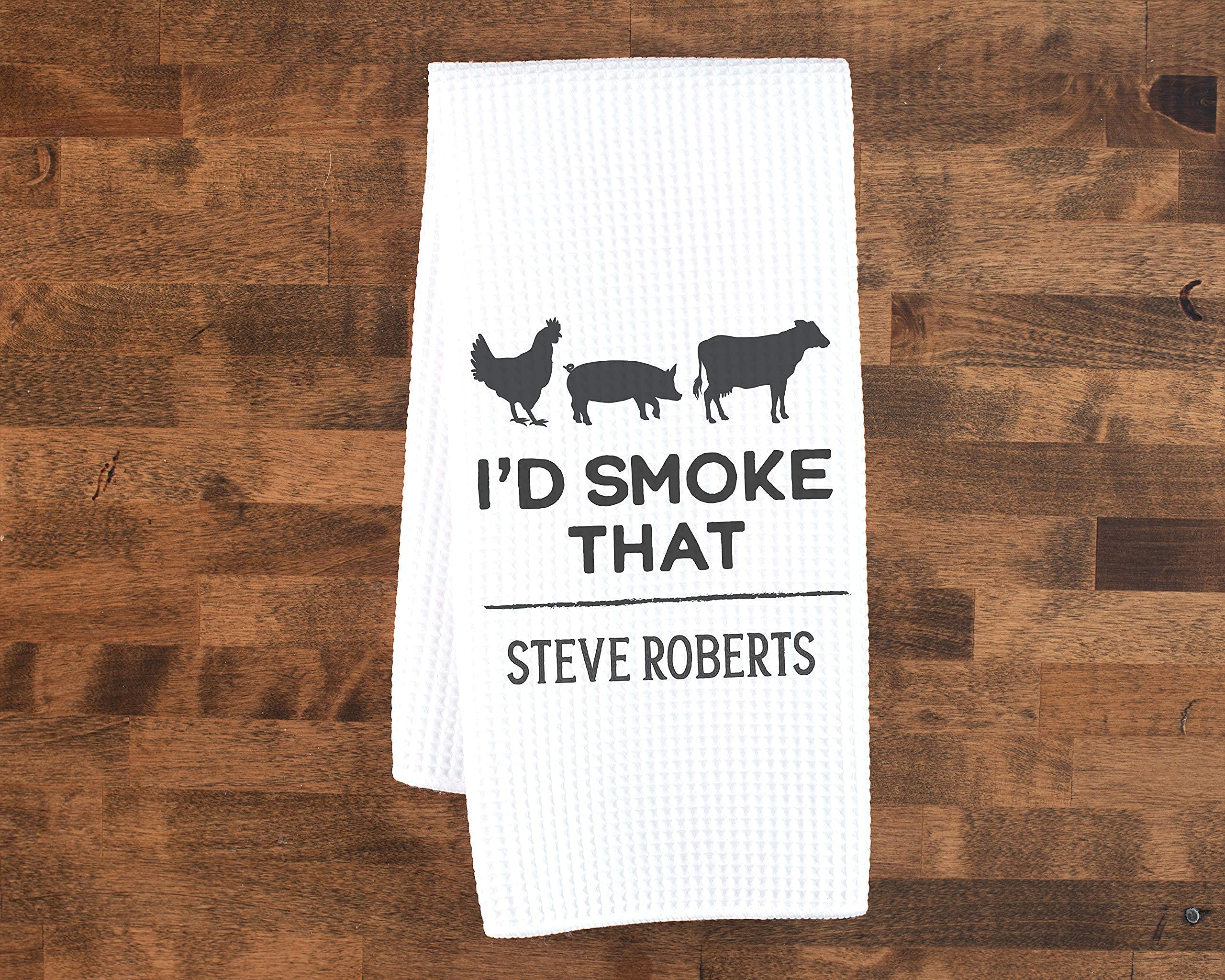 CANARY ROAD Custom I'd Smoke That Grilling Towel | Personalized Kitchen Towel | Men Grilling Gift | Wedding Gift | Personalized Dish Towel | Barbecue Gift | Mens Kitchen Gift