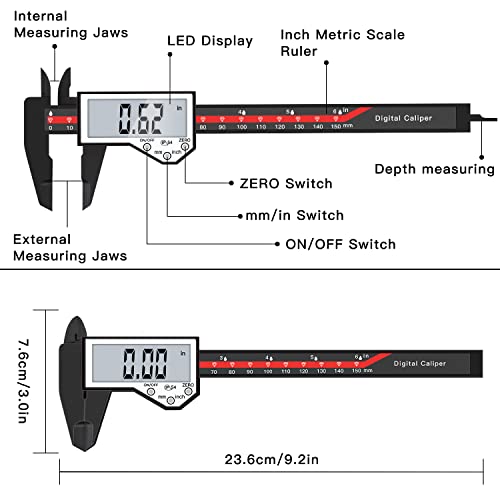 Digital Caliper, IP54 Waterproof Caliper Measuring Tool, Electronic Micrometer Vernier Caliper with Large LCD Screen, Automatic Shutdown Function, Inch and Millimeter Conversion (6 Inch /150mm)