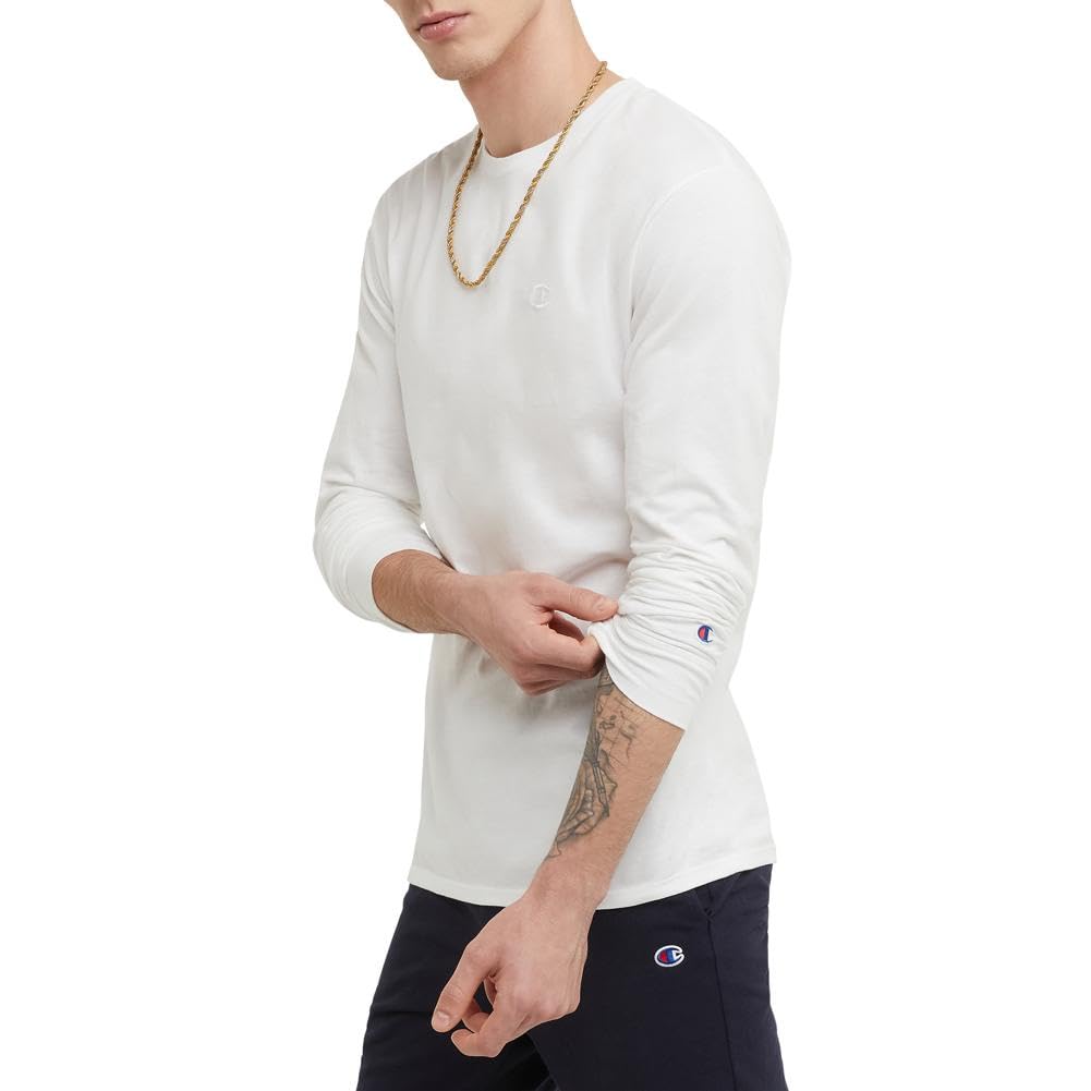 CHAMPION, Classic Long Sleeve, Comfortable, Soft T-Shirt for Men (Reg. or Big & Tall), White, XX-Large