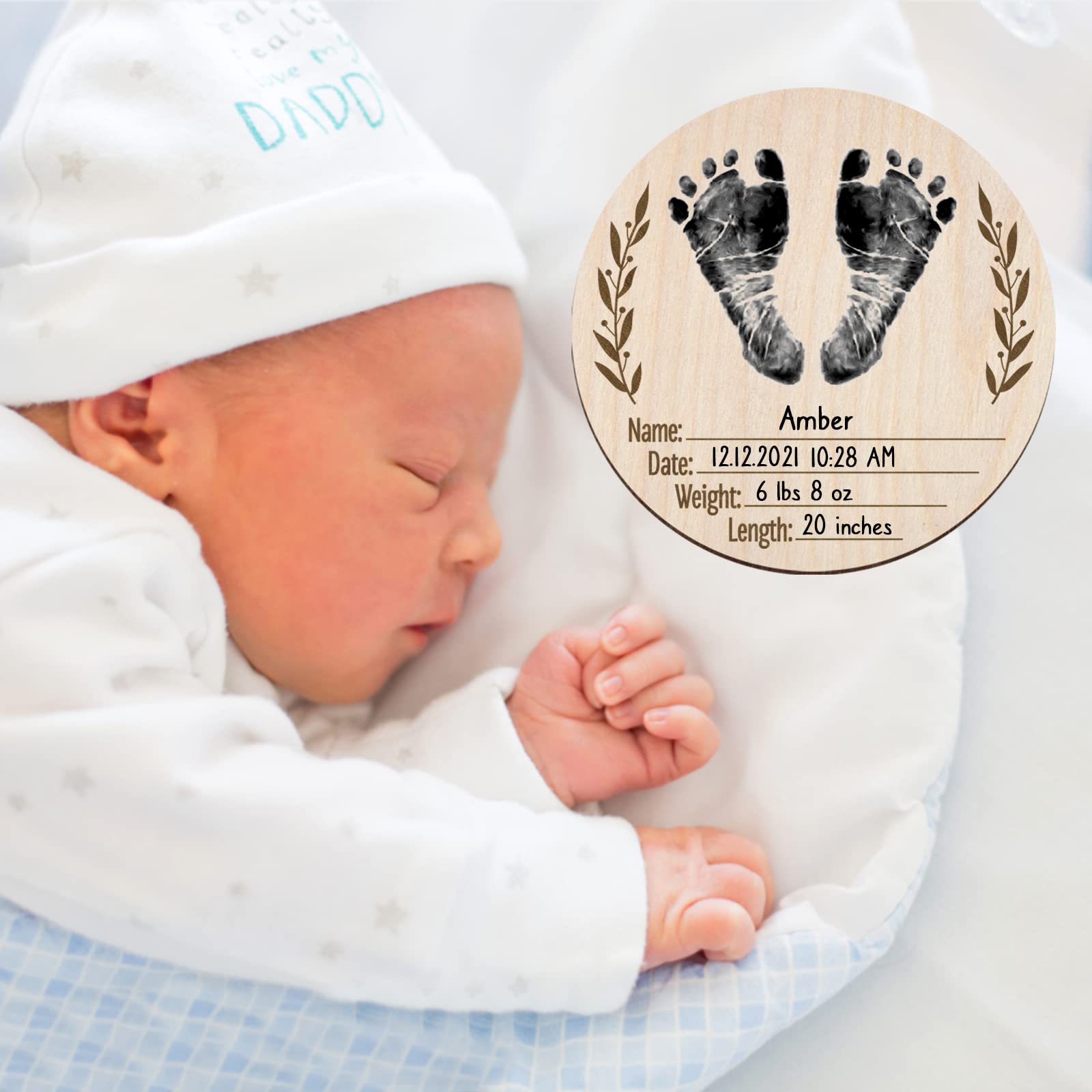 Mayyi Newborn Birth Announcement Sign,Personalized Baby Announcement,Custom Engraved Wooden Baby