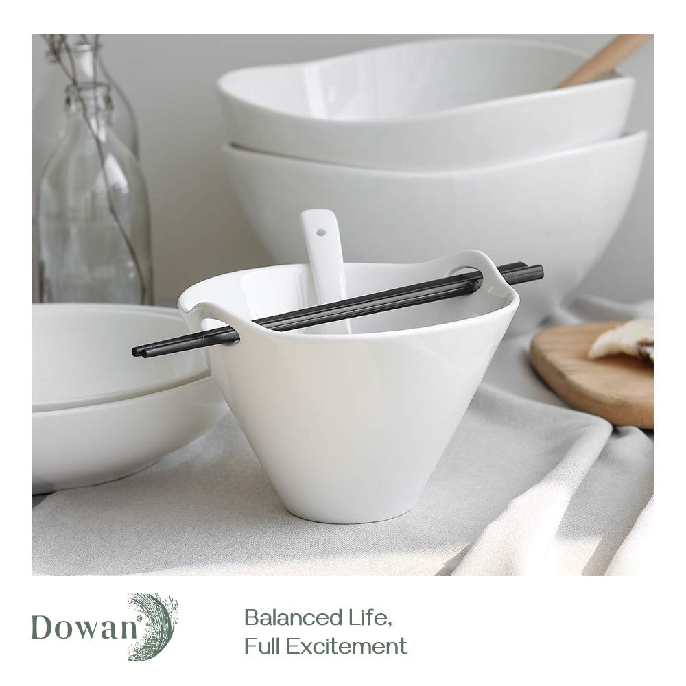 DOWAN Ramen Bowls Set of 2, Japanese Noodle Bowls with Chopsticks and Spoons, 20 Ounce Deep Pho Bowls, White Kitchen Bowls for Ramen, Soup, Dishwasher & Microwave