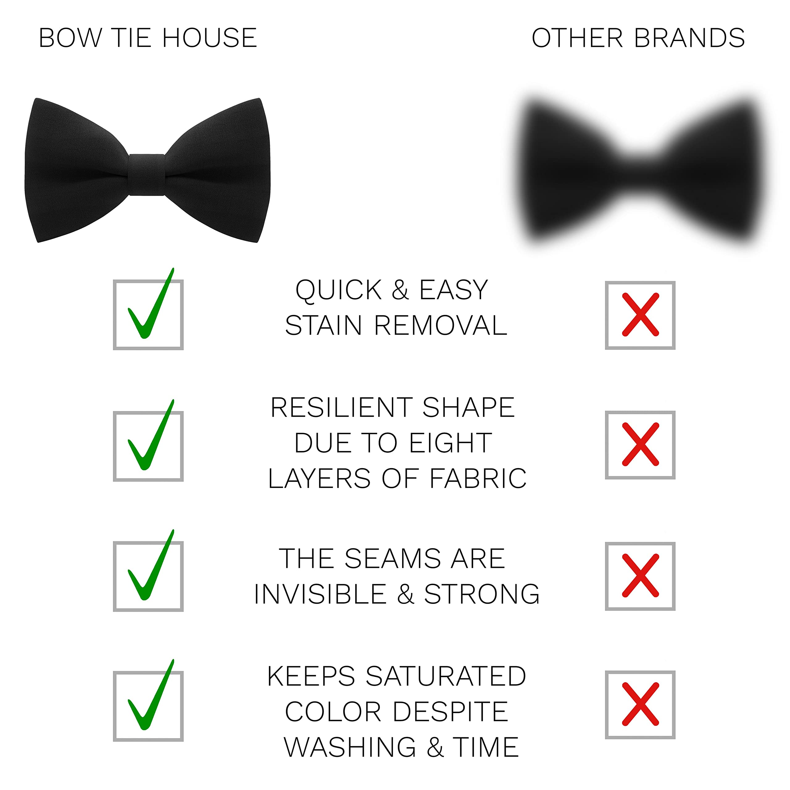 Bow Tie House Mens Pre-Tied Soft Crape Bow Tie for Wedding Formal Events Solid Tuxedo (Large, Black)