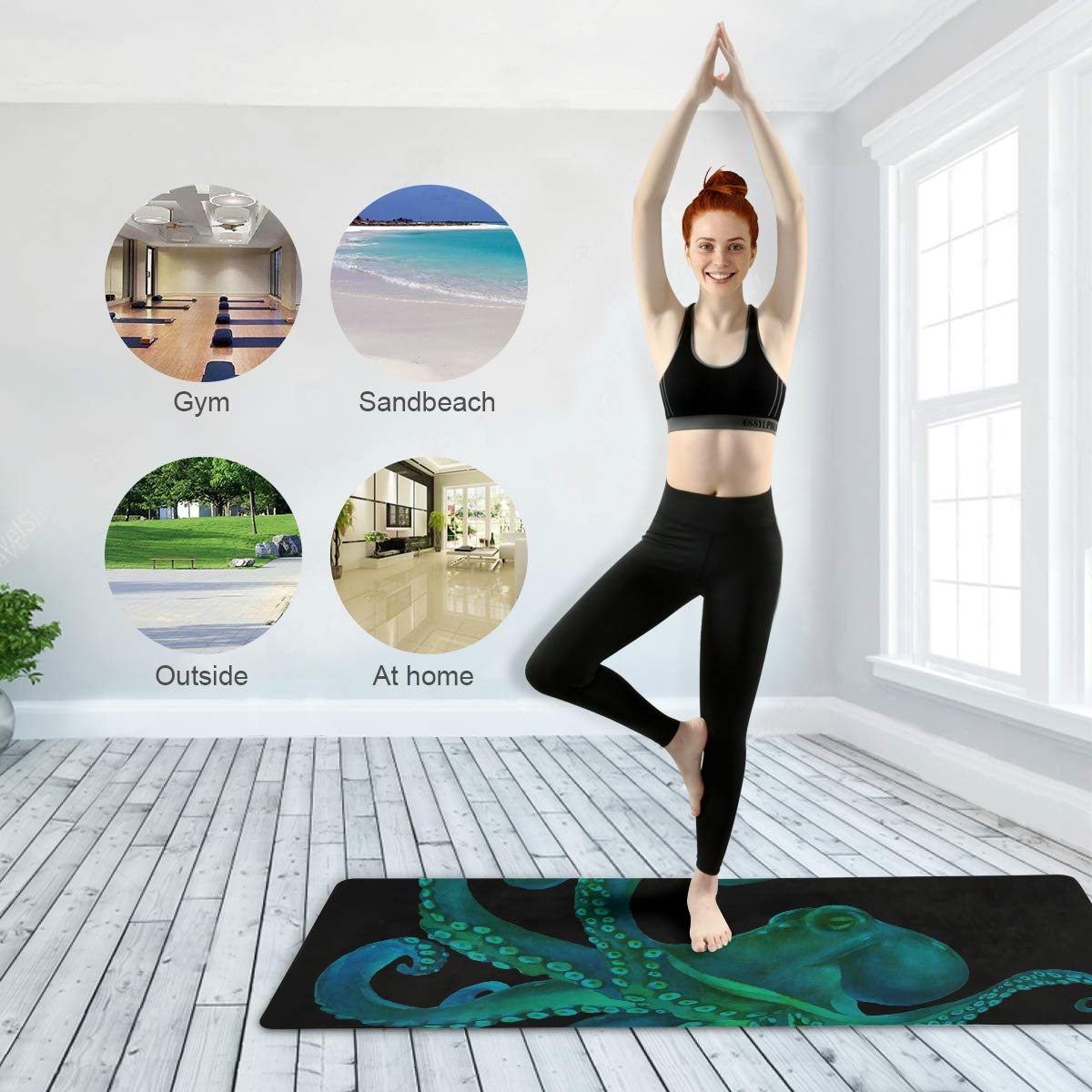 Blue Watercolor Octopus Yoga Mat Cover, Non Slip Exercise Mat Made from Premium Material High Performance Grip, Coming with Carry Bag(c)
