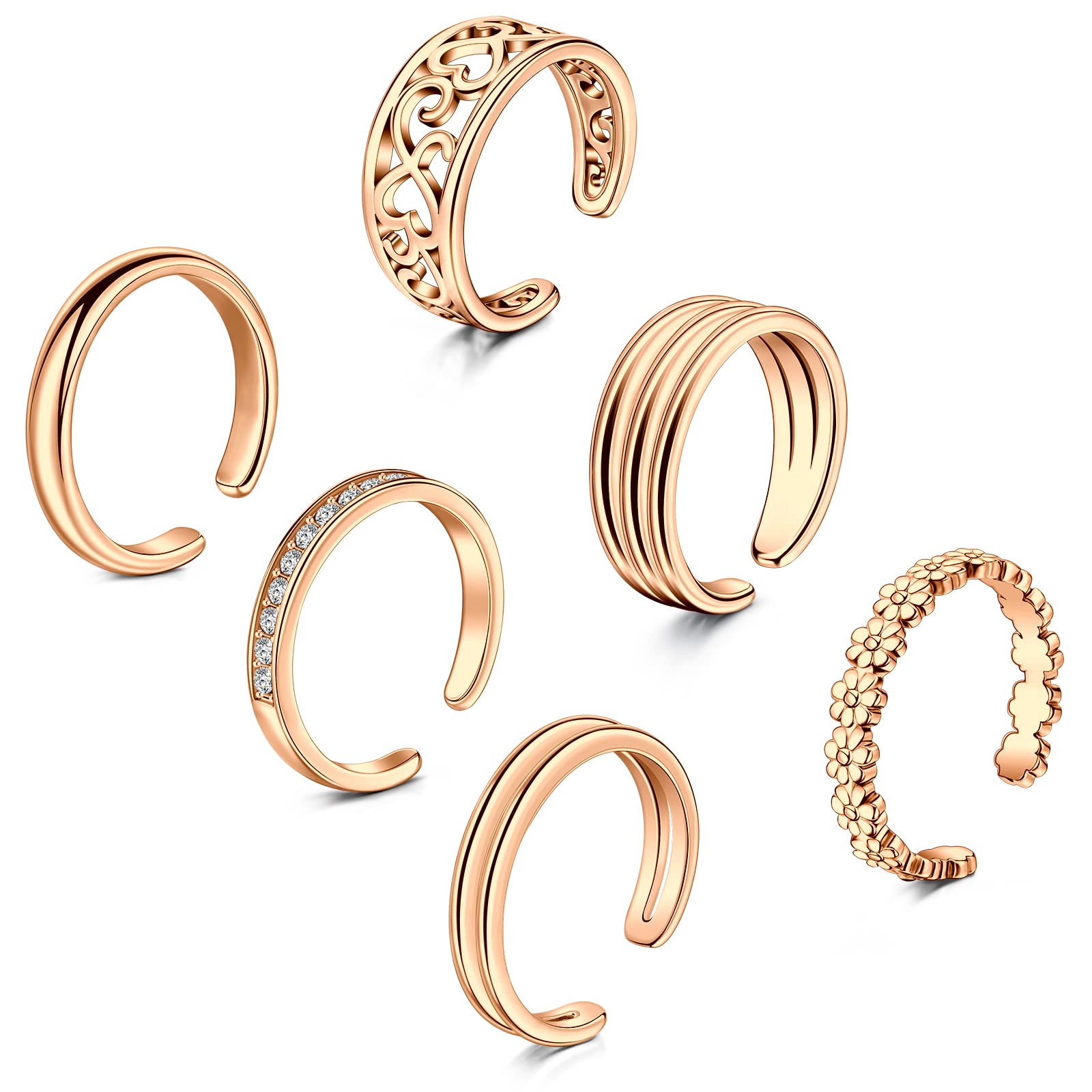 Briana Williams Adjustable Toe Rings for Women Rose Gold Toe Ring Diamond Band Open Tail Ring Women Beach Foot Jewelry Set
