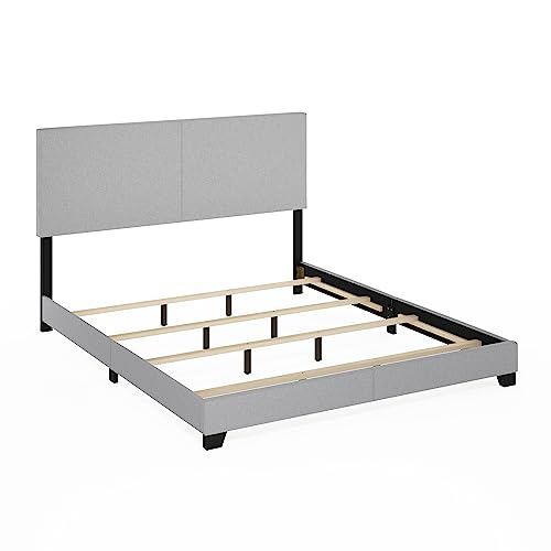 Furinno Pessac Fabric Upholstered Bed Frame with Wooden Slat Support, California King, Glacier