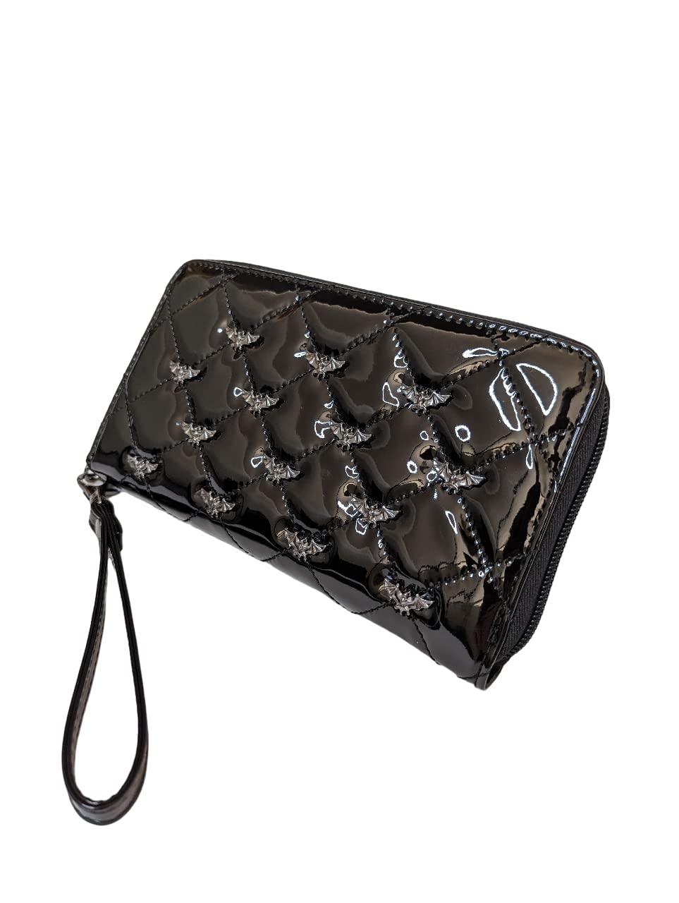 Rock Rebel Studded Bats Zip Around Wallet Black