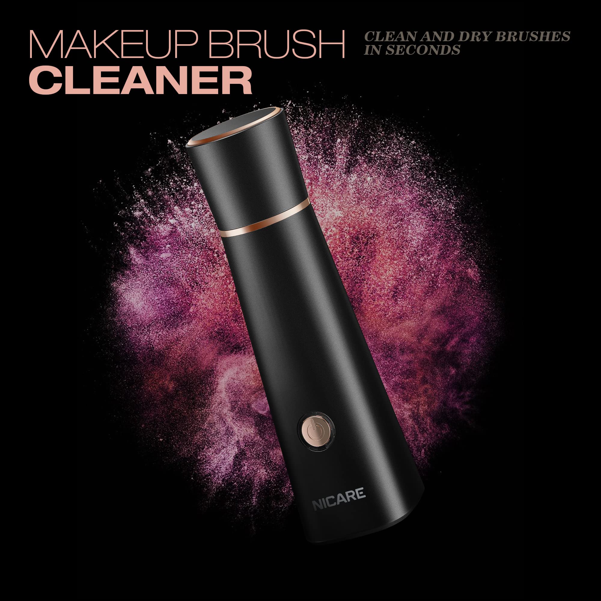 NICARE Makeup Brush Cleaner and Dryer Machine, Electric Cosmetic Automatic Brush Spinner with 8 Size Rubber Collars, Wash and Dry in Seconds, Deep Cosmetic Brush Spinner for Brushes