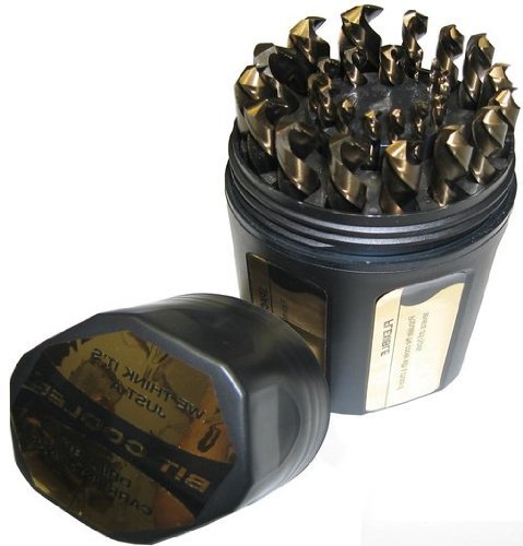 Drill America D/A29J-CO-PC 29 Piece Cobalt Steel Jobber Length Drill Bit Set in Plastic Case, Gold Oxide Finish, Round Shank, Spiral Flute, 135 Degrees Split Point (Pack of 1) by Drill America