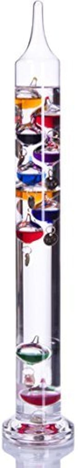 Palais Essentials Galileo Thermometer - Floating Glass Balls Fahrenheit Temperature Indicator - Fun and Decorative (17.5" Inches High, 10 Multi Colored Spheres)