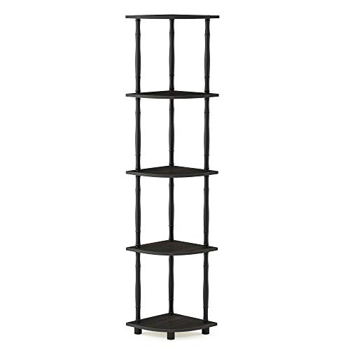 Furinno Turn-N-Tube 5-Tier Multipurpose Shelf, Espresso/Black & Turn-N-Tube 5 Tier Corner Display Rack Multipurpose Shelving Unit with Classic Tubes, Espresso/Black (18035EX/BK)