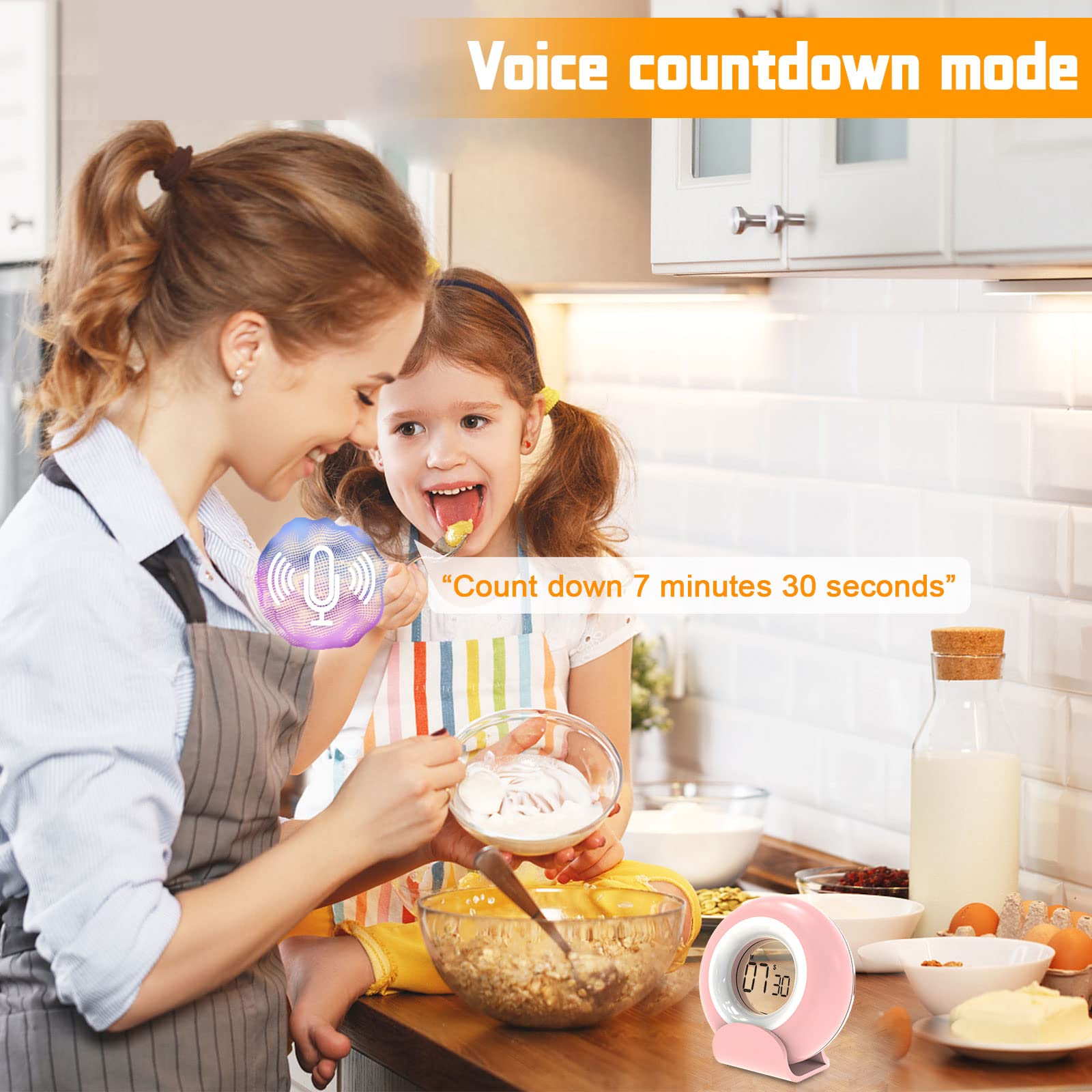 Digital Kitchen Timers - Smart Voice Control Timer, Visual timers Large LED Display Magnetic Countdown Timers for Classroom Cooking Fitness Baking Studying Teaching,Easy for Kids and Seniors(Pink)