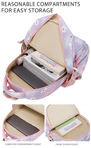 Daisy Print Backpacks for Girls 3pcs Bookbag with Lunch Bag Primary Junior High University School Bag,Pencil Bag Outdoor Daypack