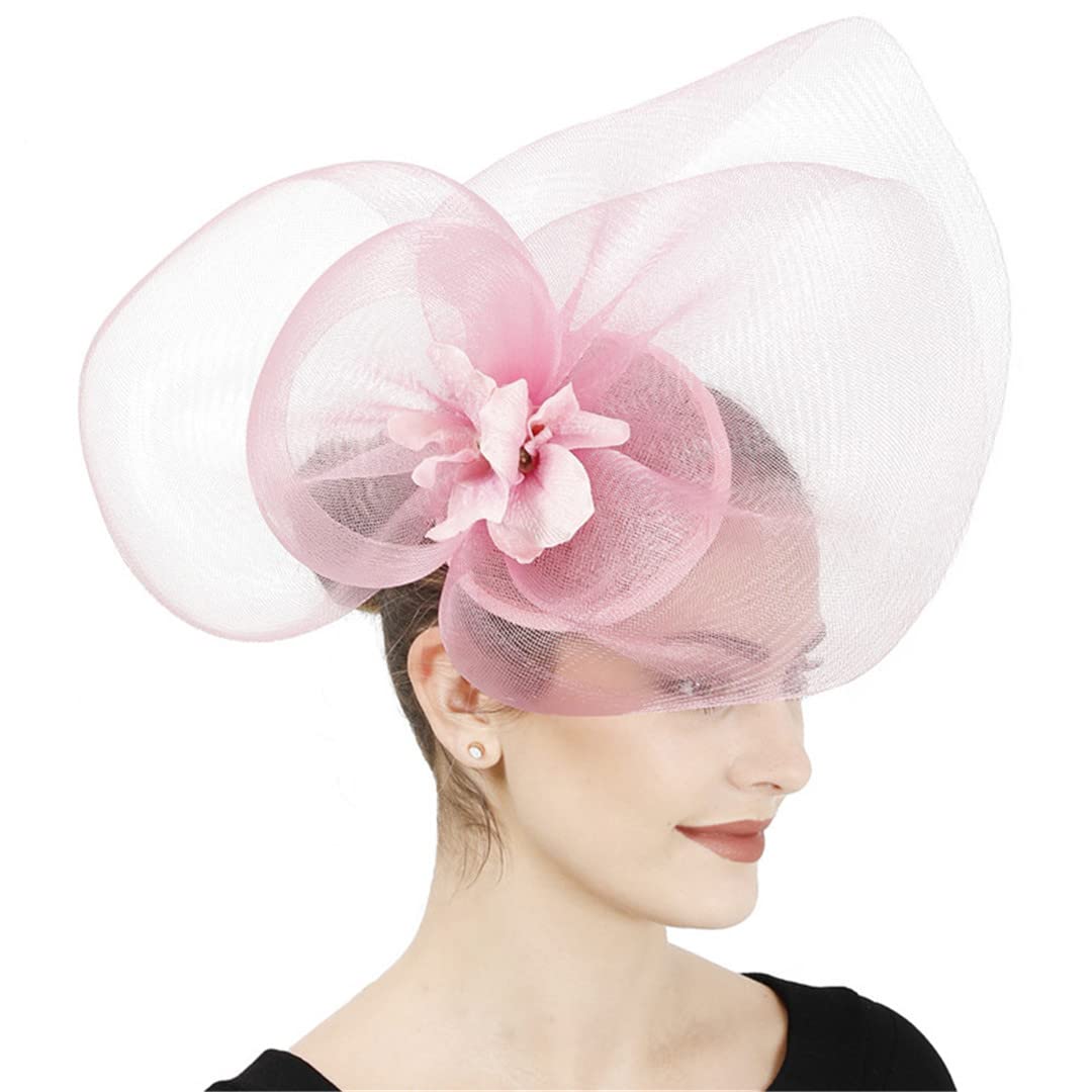 Bride Tulle Mesh Pink Headwear with Flower Wedding Hats Hair Pins Accessories Women Cocktail White Box oacking