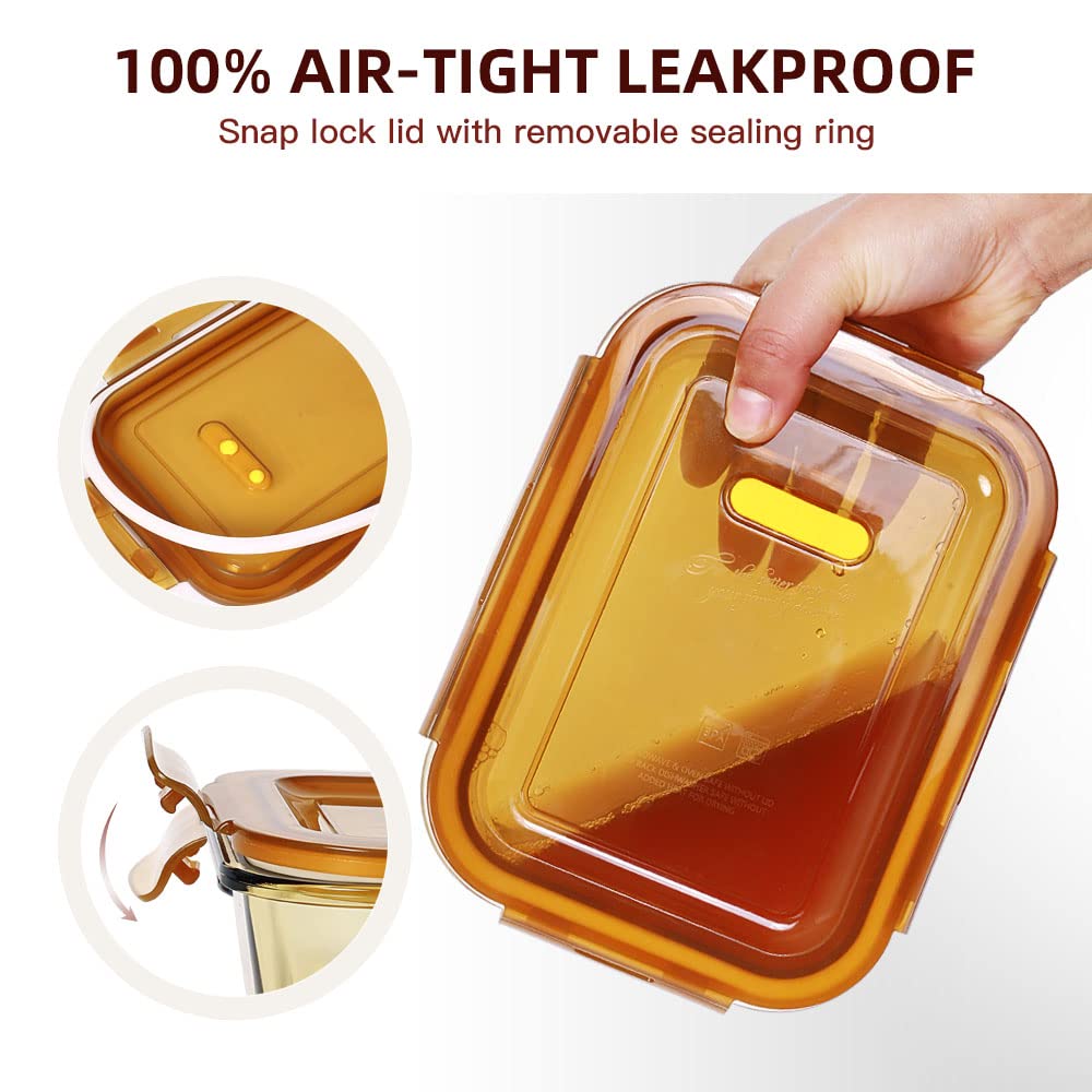 DAS TRUST 8 Pack Amber Glass Meal Prep Containers Microwave Safe Meal Prep Bowls Glass Food Prep Containers with Lid for Adult Meal Prep Bento Boxes