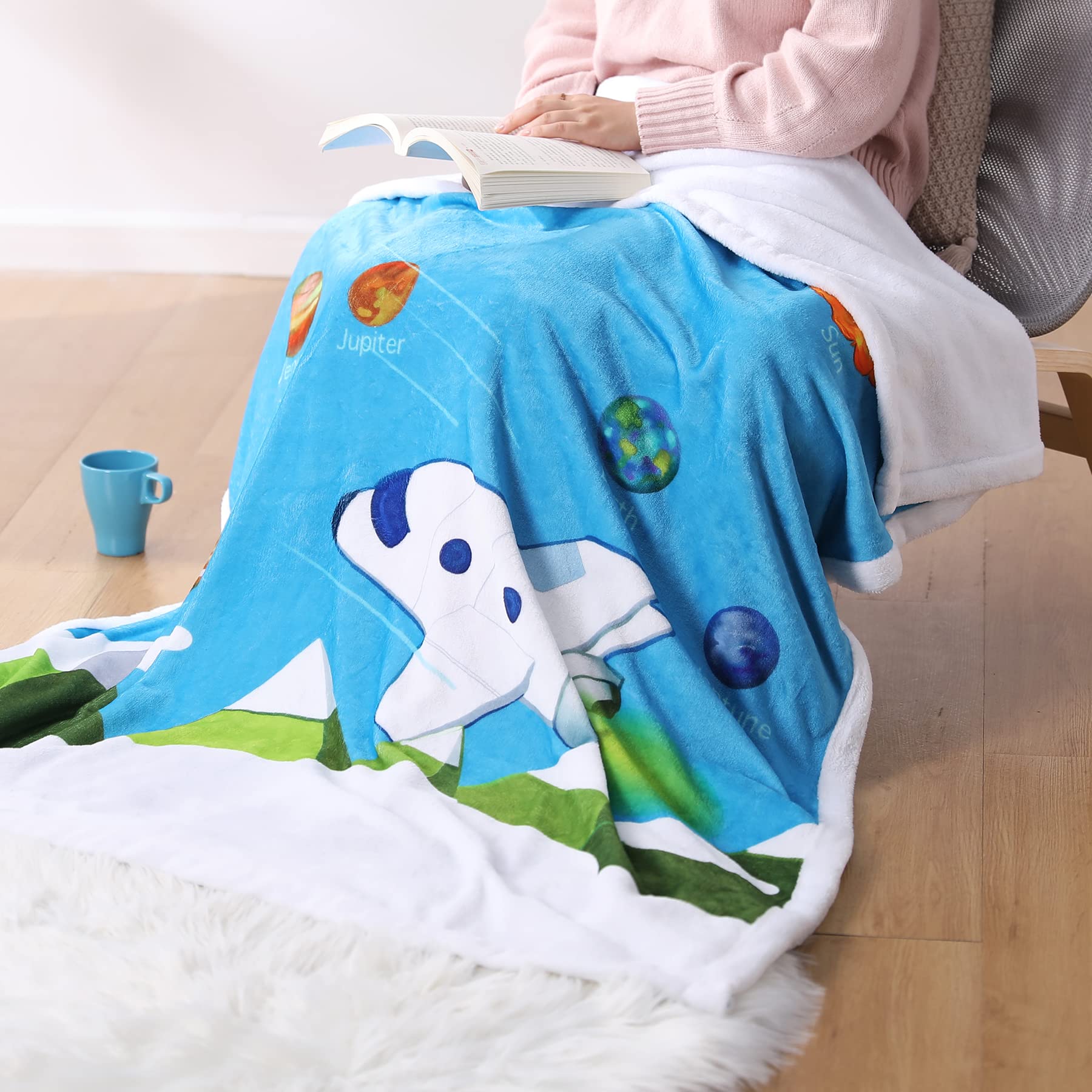 Famitile Astronaut Blanket Rocket Throw Blanket Gifts for Kids Boys Planets Spaceship Blankets (Coffee Brown, 50"x 60")
