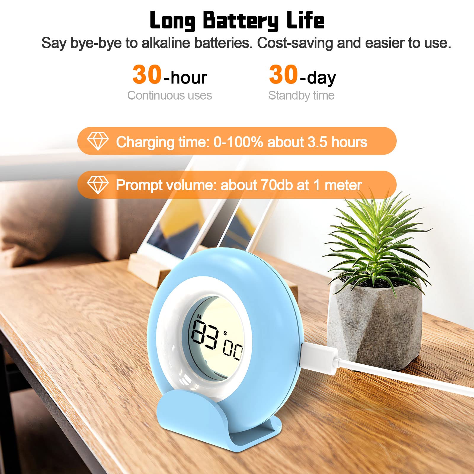 Digital Kitchen Timers, Smart Voice Control Timer, Visual timers Large LED Display Magnetic Countdown Timers for Classroom Cooking Fitness Baking Studying Teaching, Easy for Kids and Seniors(Blue)