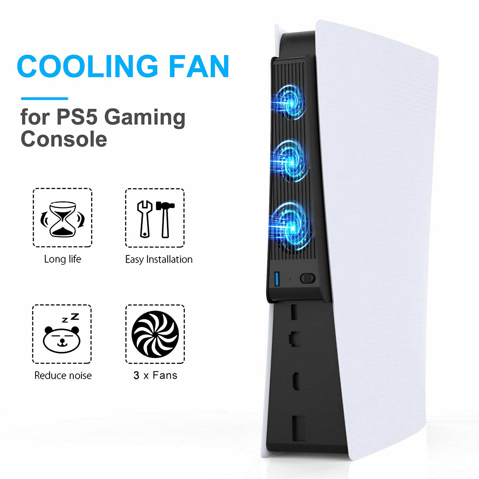 Bestyu Cooling Fan Cooler Game External Accessories For PS5 PlayStation 5 Gaming Console Host (Black)