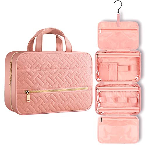 BOOMRICH Travel Toiletry Bag, Hanging Toiletry Bag Cosmetic Bag, Makeup Bag Organizer for Accessories, Shampoo, Full Sized Toiletries (Pink, Medium)