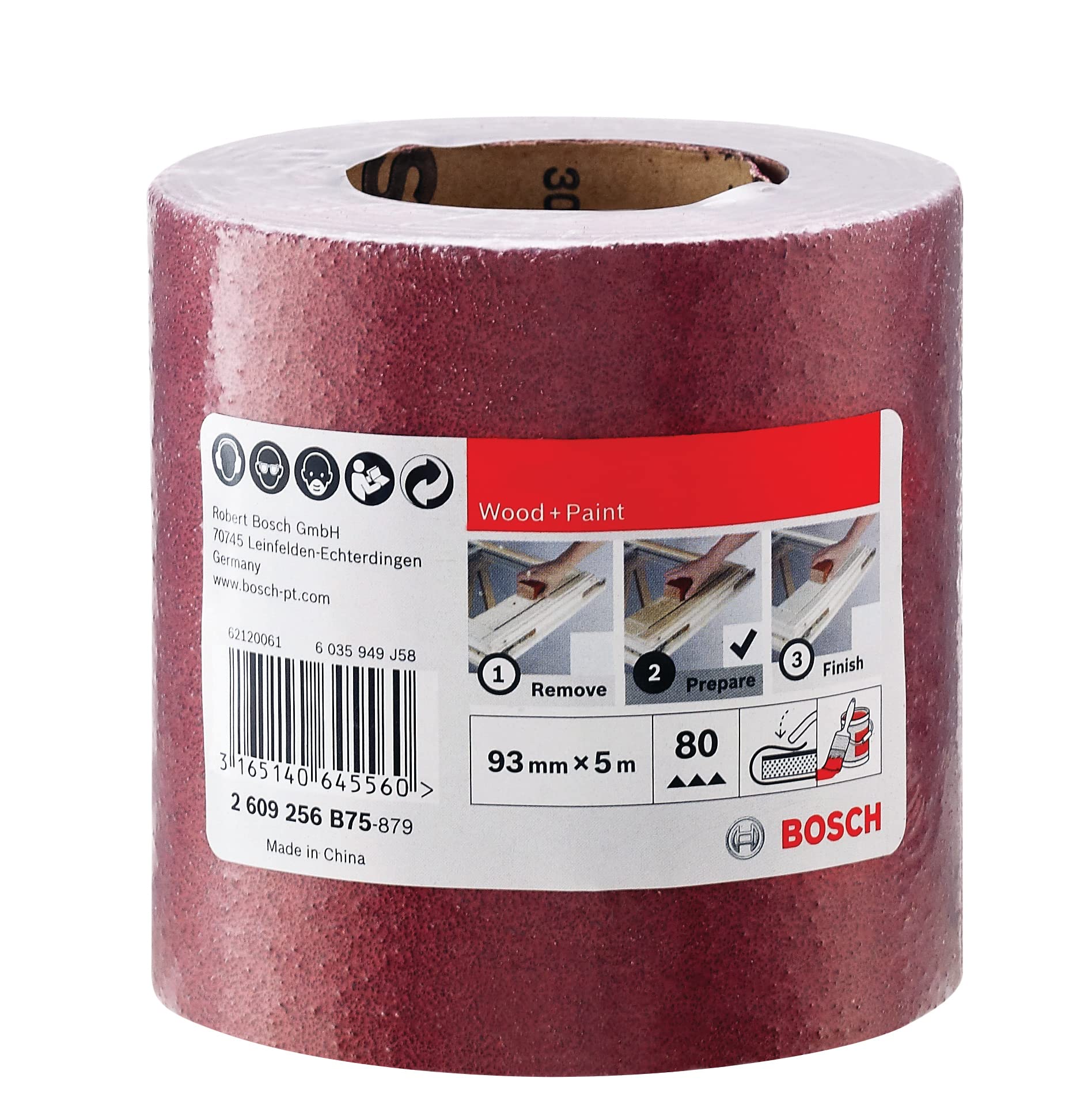 Bosch Sanding Roll Red 93 mm x 5 m Grit 80, 2609256B75