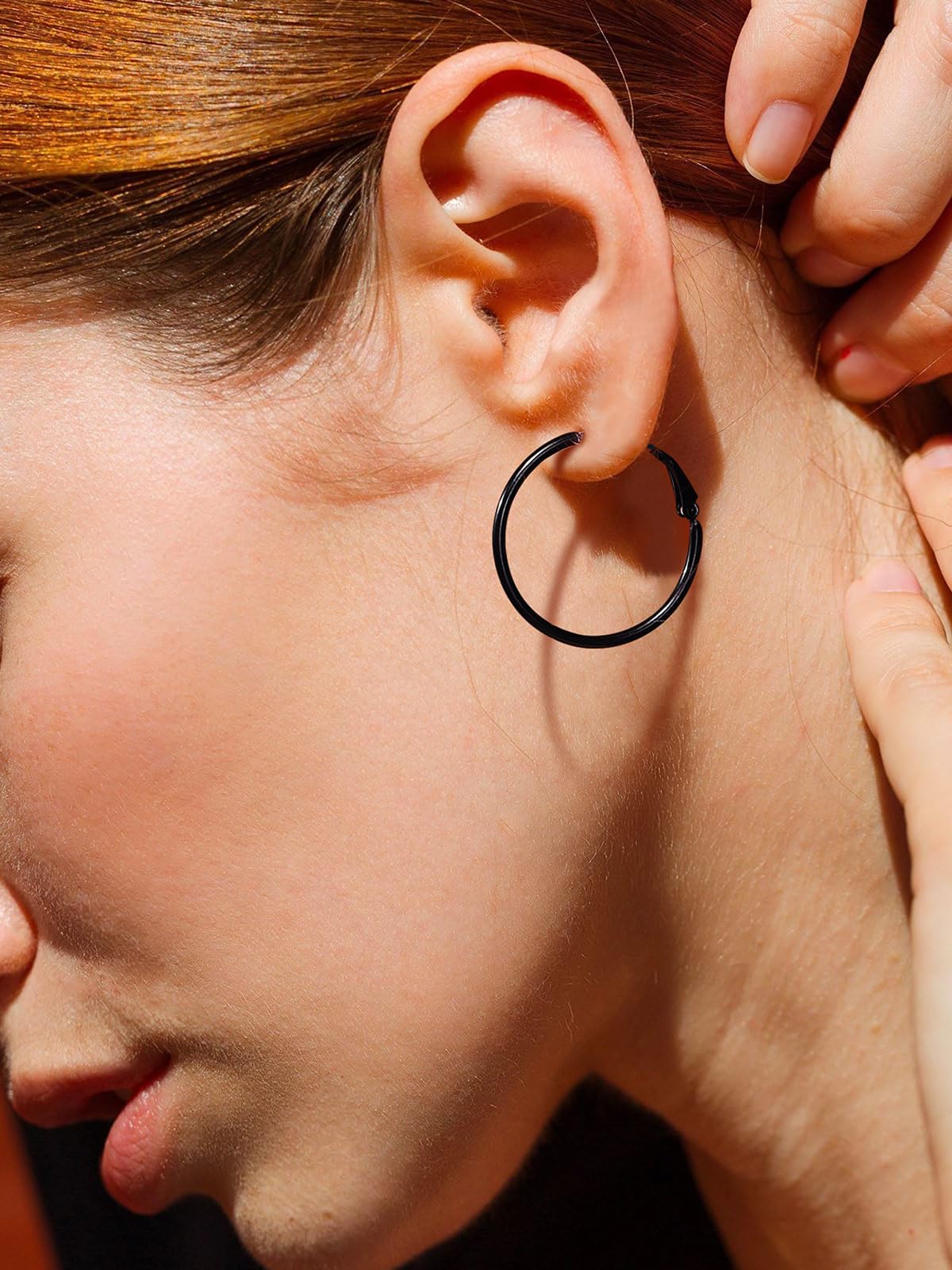 Black Lightweight Thin Hoops | 30mm Black Hoop Earrings for Women