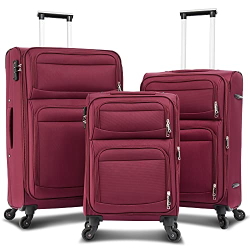 Merax Softside Luggage Set, TSA Lock Expandable Spinner Wheel Luggage, 3 Piece Set Suitcase