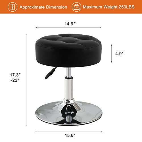 Furniliving PU Leather Vanity Chair, 360° Swivel Makeup Chair Adjustable Height Vanity Stool for Makeup Room, Round Modern Ottoman Stool Chair, Small Stool for Living Room, Bedroom, Black