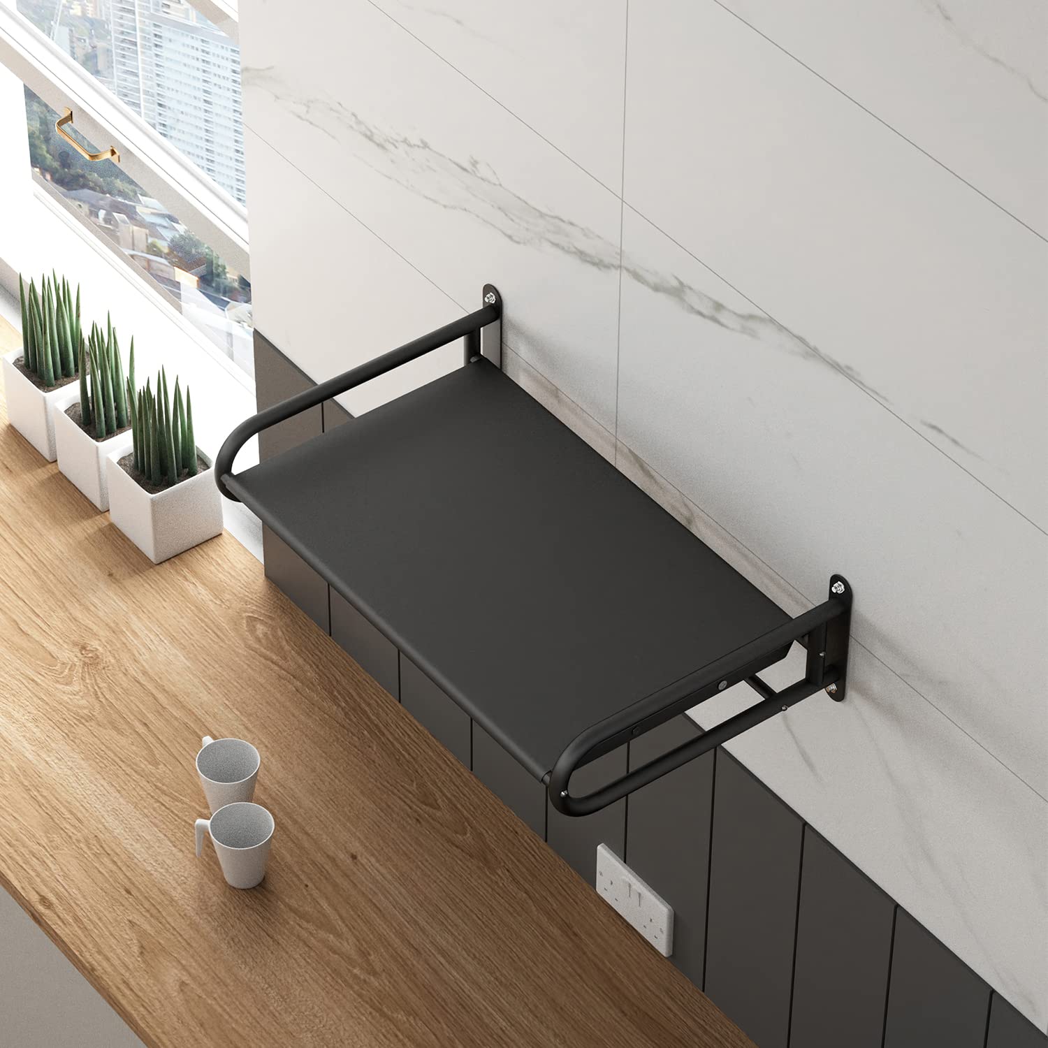 lanliebao 22 Inch Stainless Steel Wall Shelf Metal Shelving Heavy Duty Commercial or Household Grade Wall Mount Microwave Oven Shelf with Fixing Kit(Width 22 in Black)