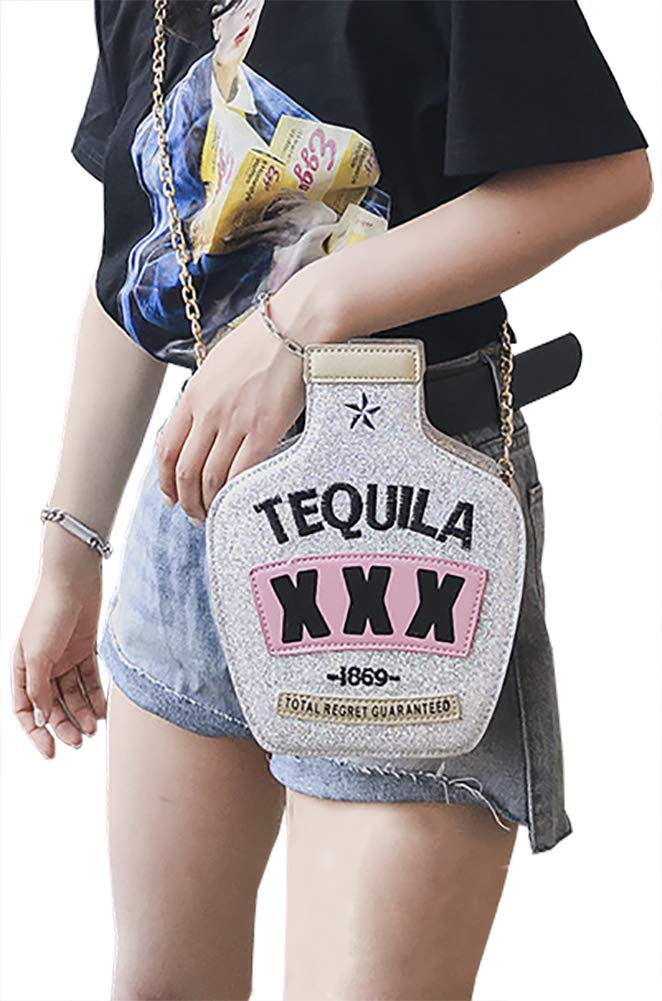QZUnique Laser Handbag Women's PU Sequins Bucket Bag Embroidery Crossbody Bag Zipper Closure Shoulder Bag