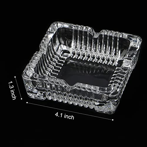 UZQL Ashtray, Glass Ashtray Square Crystal Ashtray, Classic Design Ashtray for Weed, Home Large Ashtrays for Cigarettes Outdoor (4.1 inch)