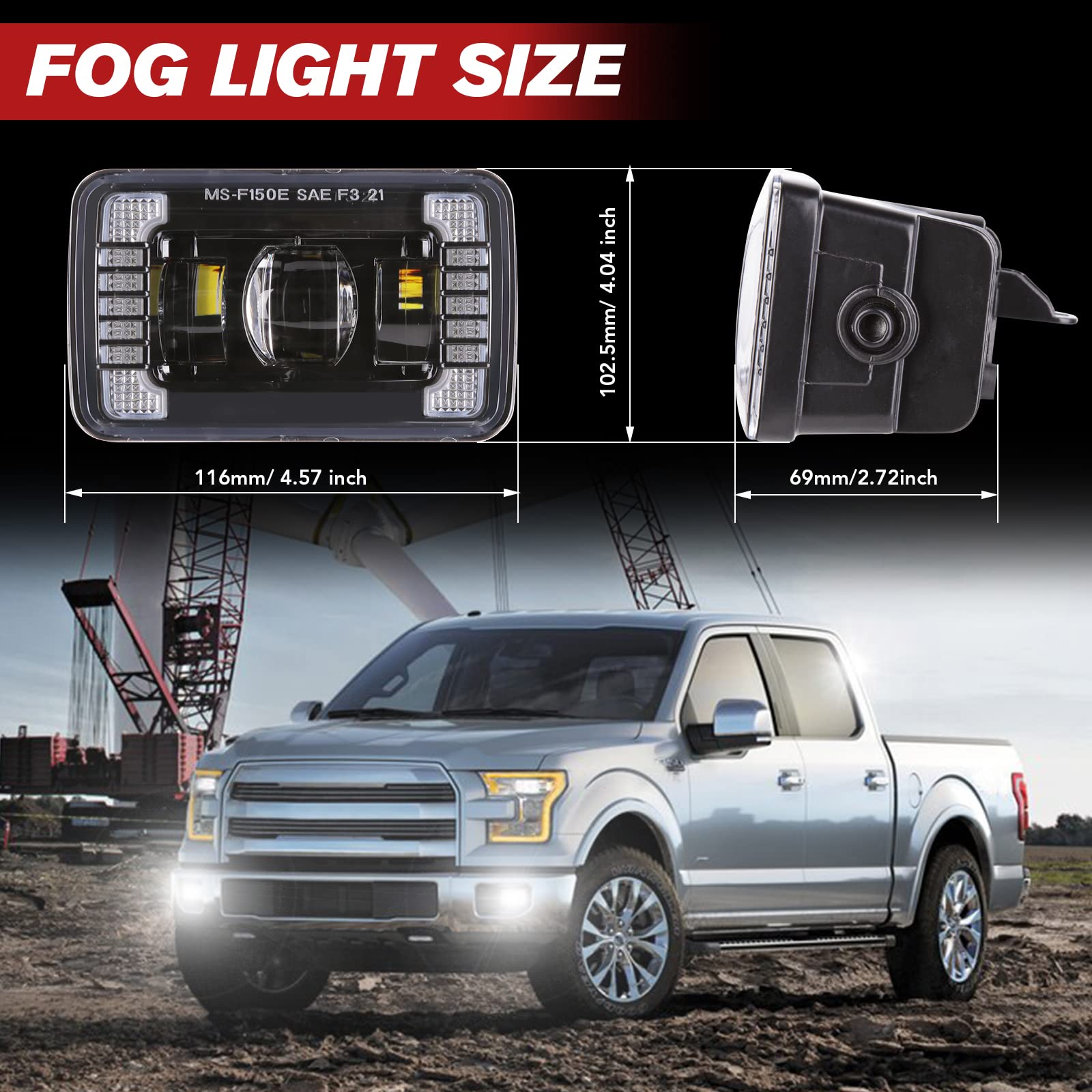 BICYACO LED Fog Lights with DRL Daytime Running Lights Compatible with 2015-2020 Ford F150, 4 Inch LED Fog Light Assembly Kit, 36W Waterproof LED Bumper Lamps Set-1 Pair