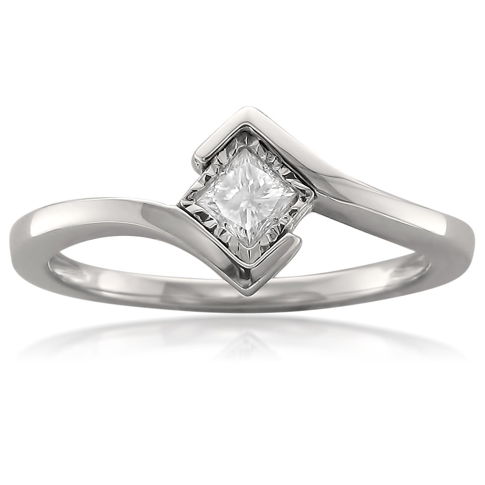 Beyond Brilliance 1/5 Carat Diamond, Bezel-Set 14K White Gold Princess Cut Solitaire Diamond Engagement Ring (I-J, I1-I2) Natural Diamond Engagement Ring For Women | Gift Box Included Size-9