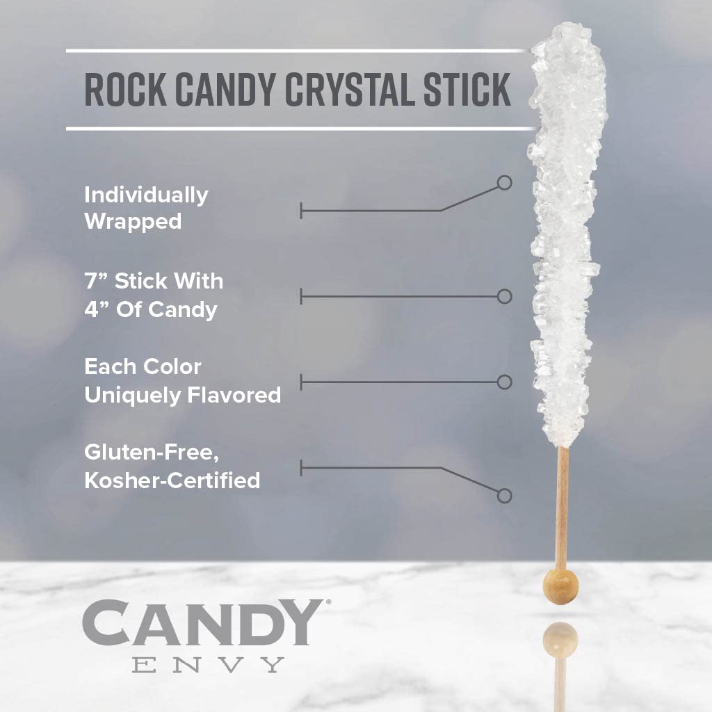 Candy Envy - Light Blue Rock Candy Sugar Sticks - Cotton Candy Flavored - 12 Indiv. Wrapped