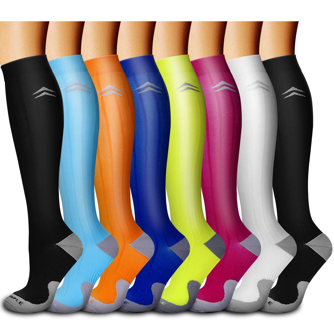Bluemaple Copper Compression Socks For Women & Men Circulation (8 Pairs) - Best for Running,Hiking, Cycling,Travel,Pregnancy