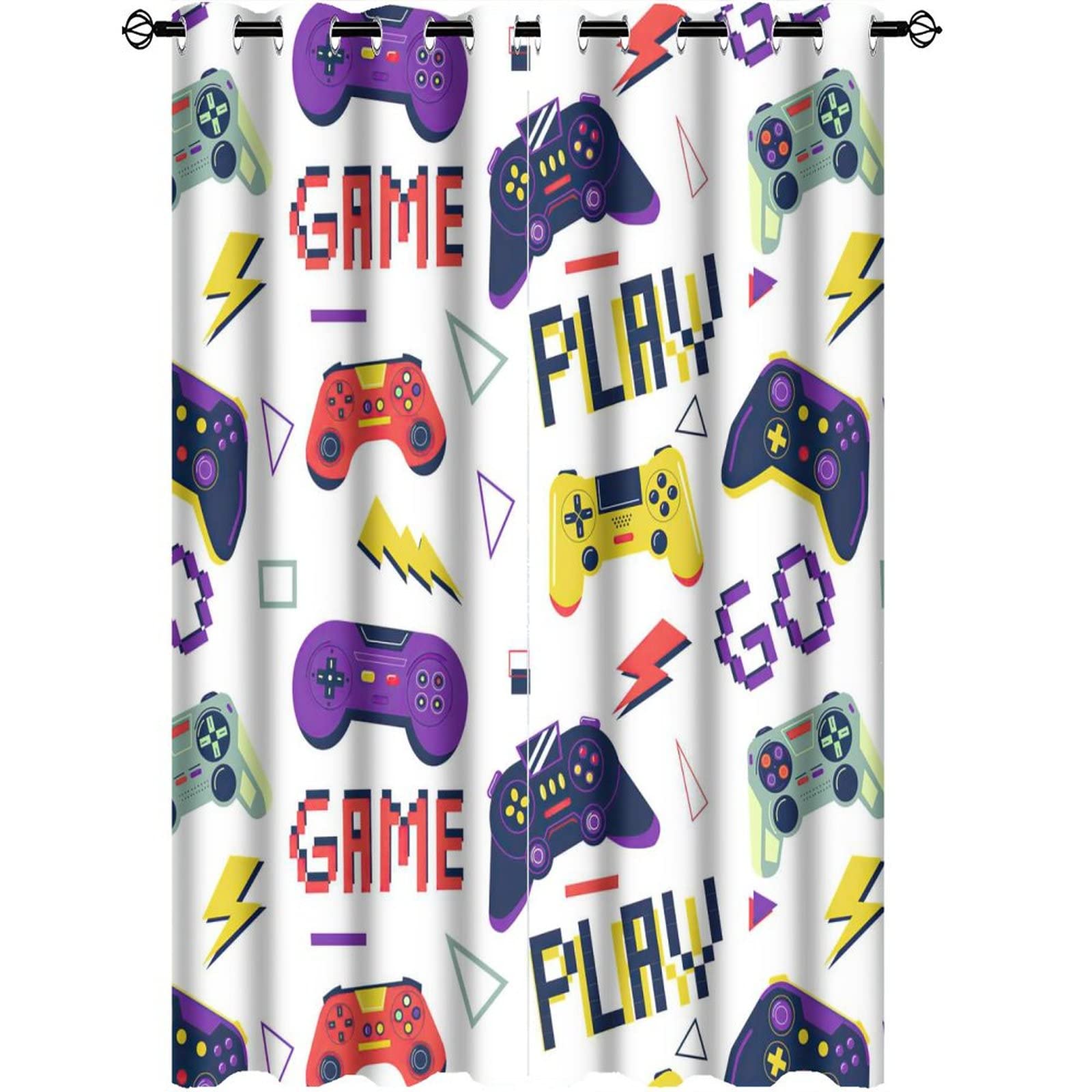 Vintage Gamepad Curtains,Colorful Boy Video Game Gaming Controller Gamer Pattern Ultra Soft Premier Blackout Curtains,Thermal Insulated Noise Reducing Patio Door Grommet Top,2 Panels 63"L x 21"W